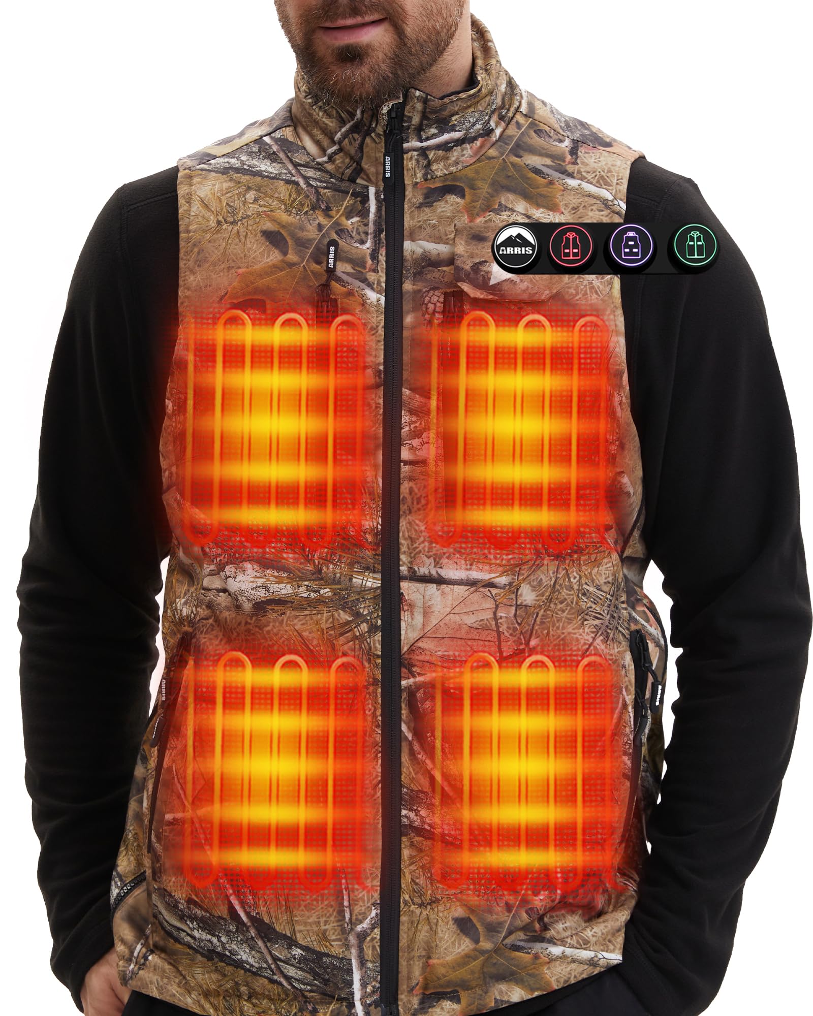 ARRIS Heated Hunting Vest for men, Size Adjustable 7.4V Camo Heating V